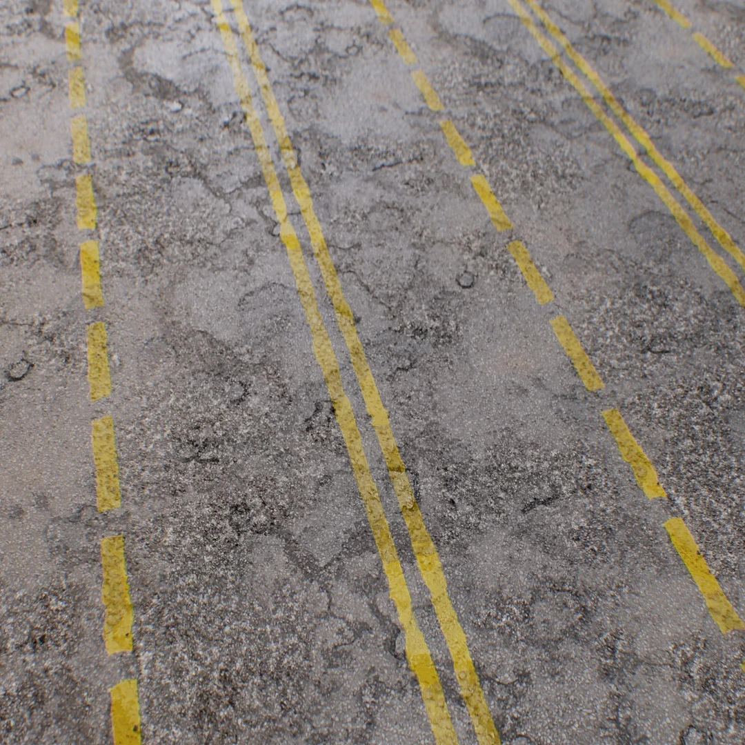 Yellow Two Lane Cracked Asphalt Texture 3135 - LotPixel